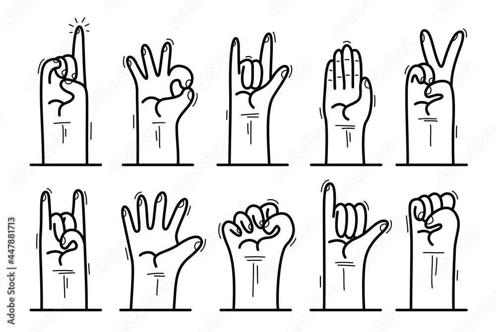 Set of hand signs gestures vector icons set isolated, hard rock ...