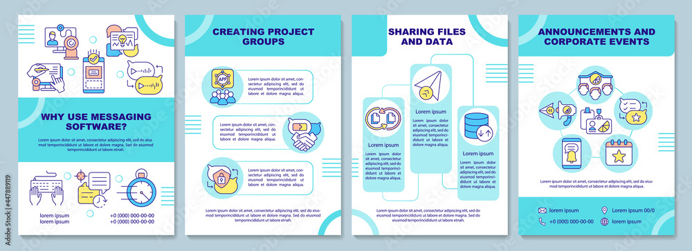 Messaging software brochure template. Sharing files and data. Flyer ...