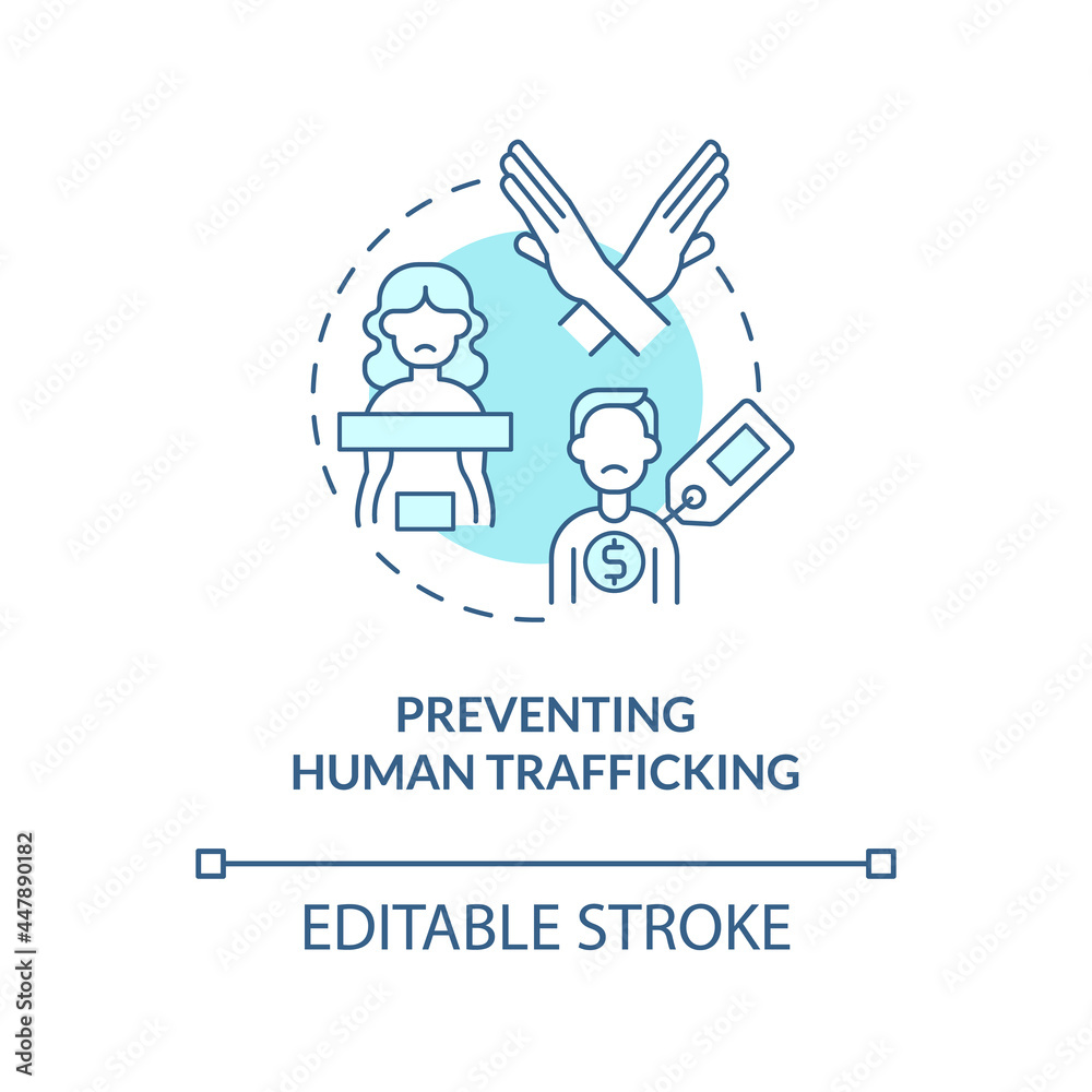Preventing human slavery blue concept icon. Stop human trade abstract ...
