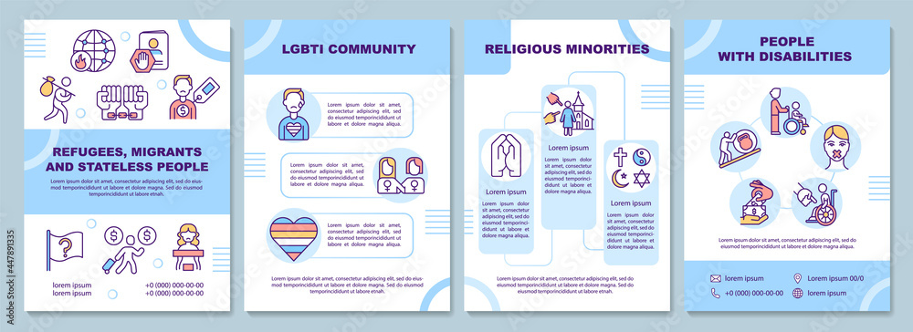 Vulnerable groups that suffer from human trade brochure template. Flyer ...