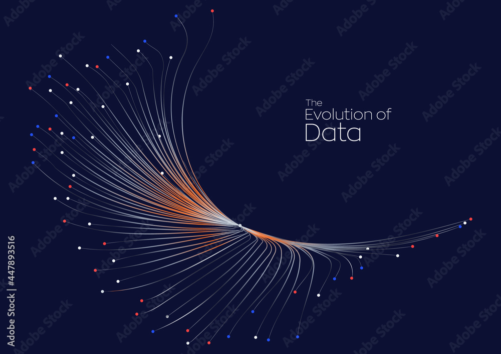 Evolution of data. Vector explosion motion dot lines background. Small ...