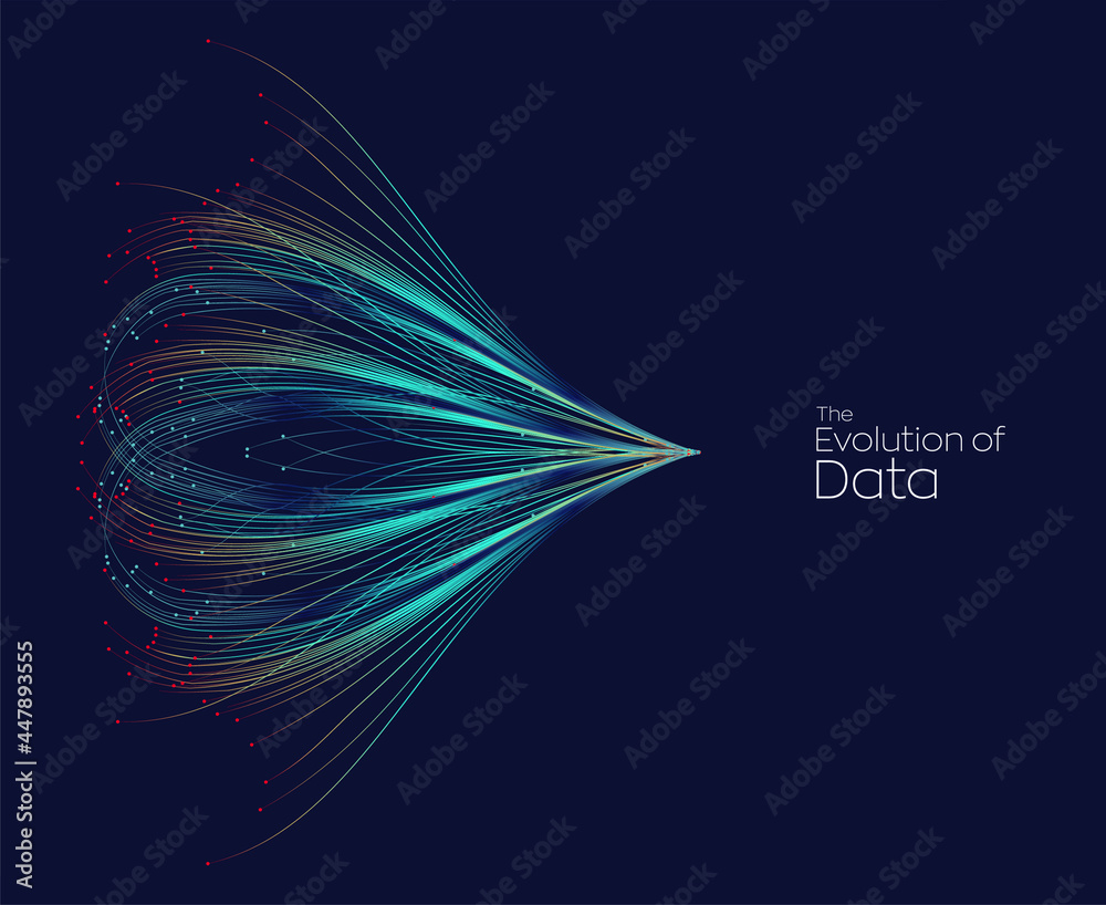 Evolution of data. Vector explosion motion dot lines background. Small ...