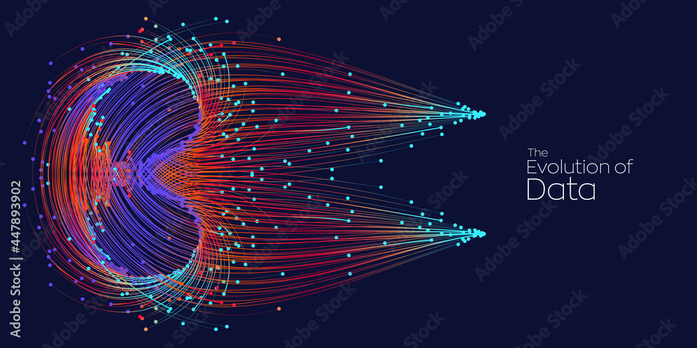 Evolution of data. Vector explosion motion dot lines background. Small ...