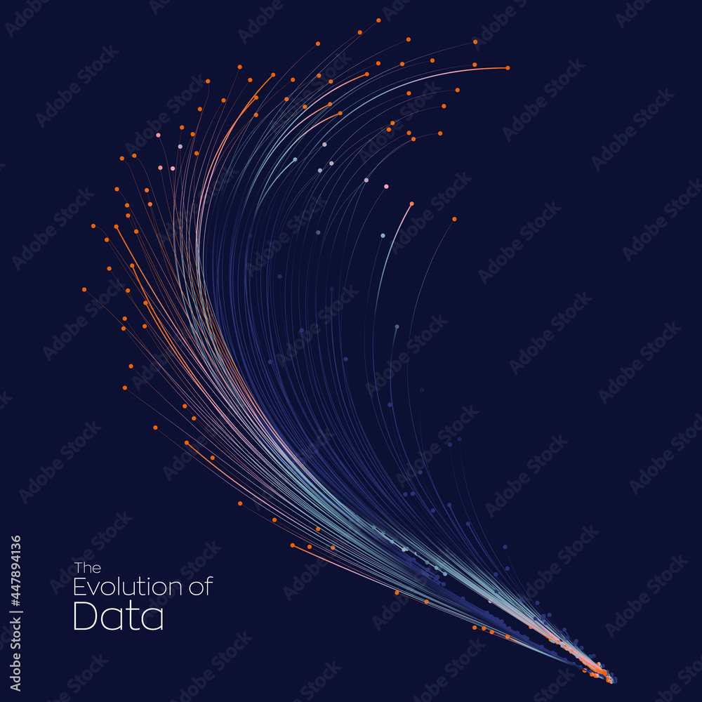 Evolution of data. Vector explosion motion dot lines background. Small ...