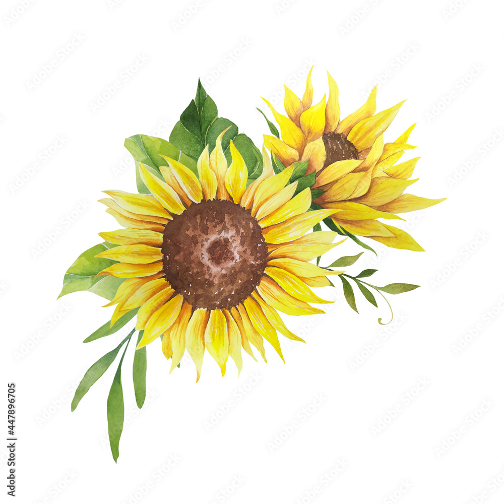 Watercolor sunflowers bouquet, hand painted sunflower bouquets ...
