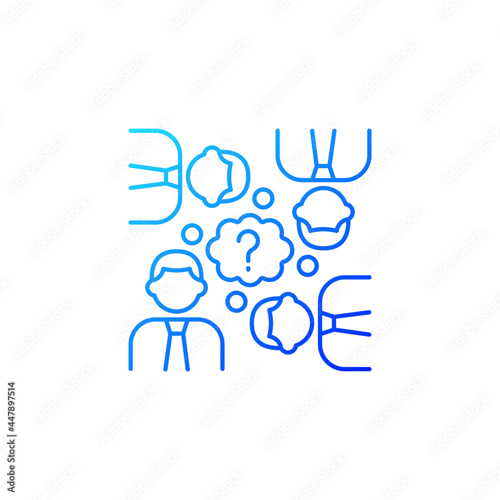 Collective thinking gradient linear vector icon. People and question ...