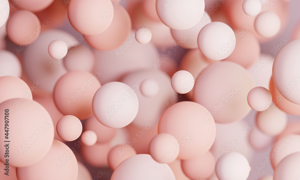 Powdery pink flying spheres. Bright light contemporary abstract 3D ...