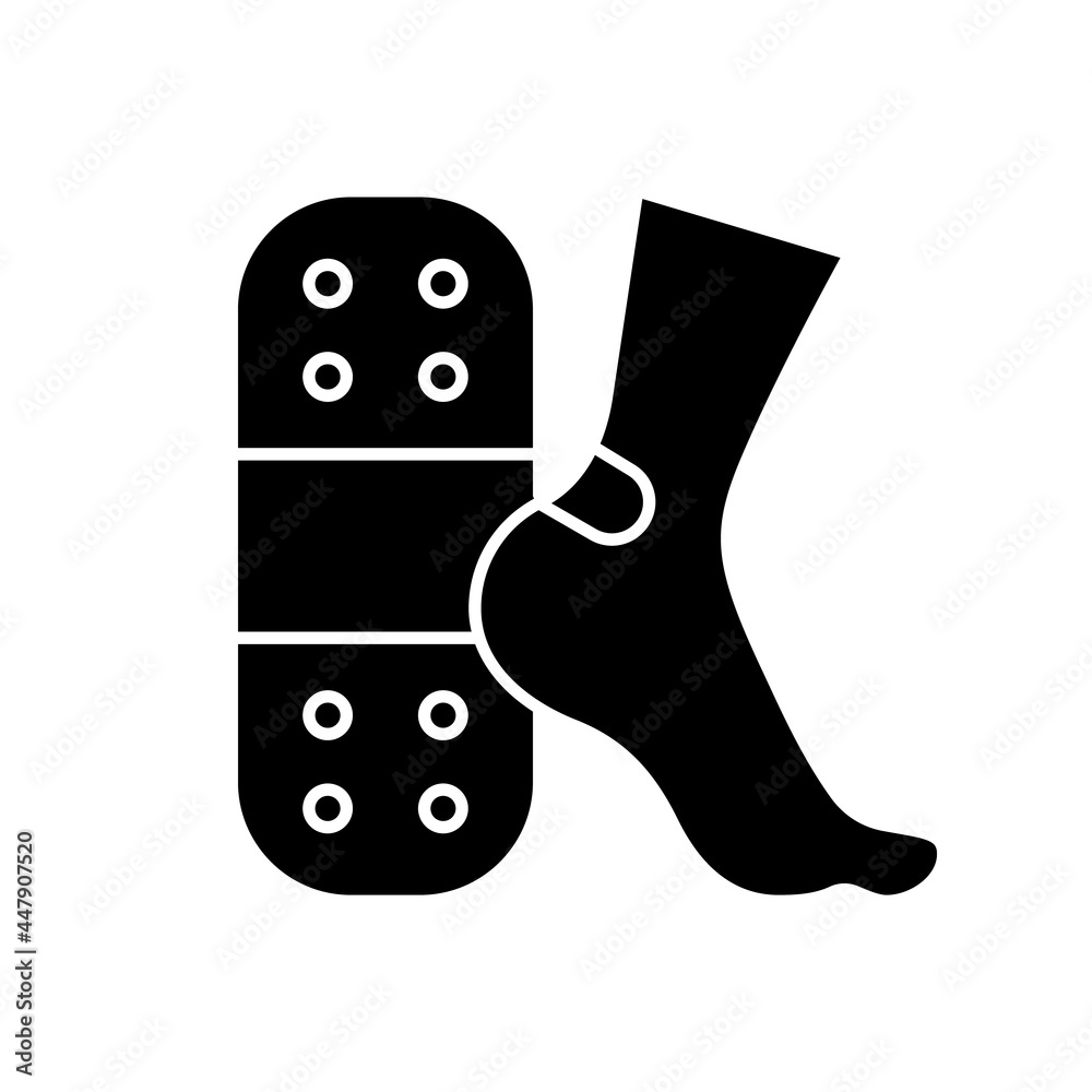Patches for blisters black glyph icon. Skin protection from friction ...