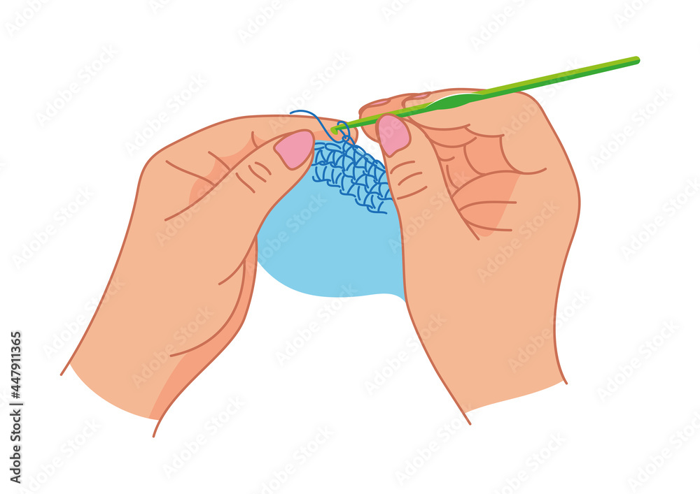 Hands knitiing crochet. How to crochet. Female hands. Woman's hooby ...