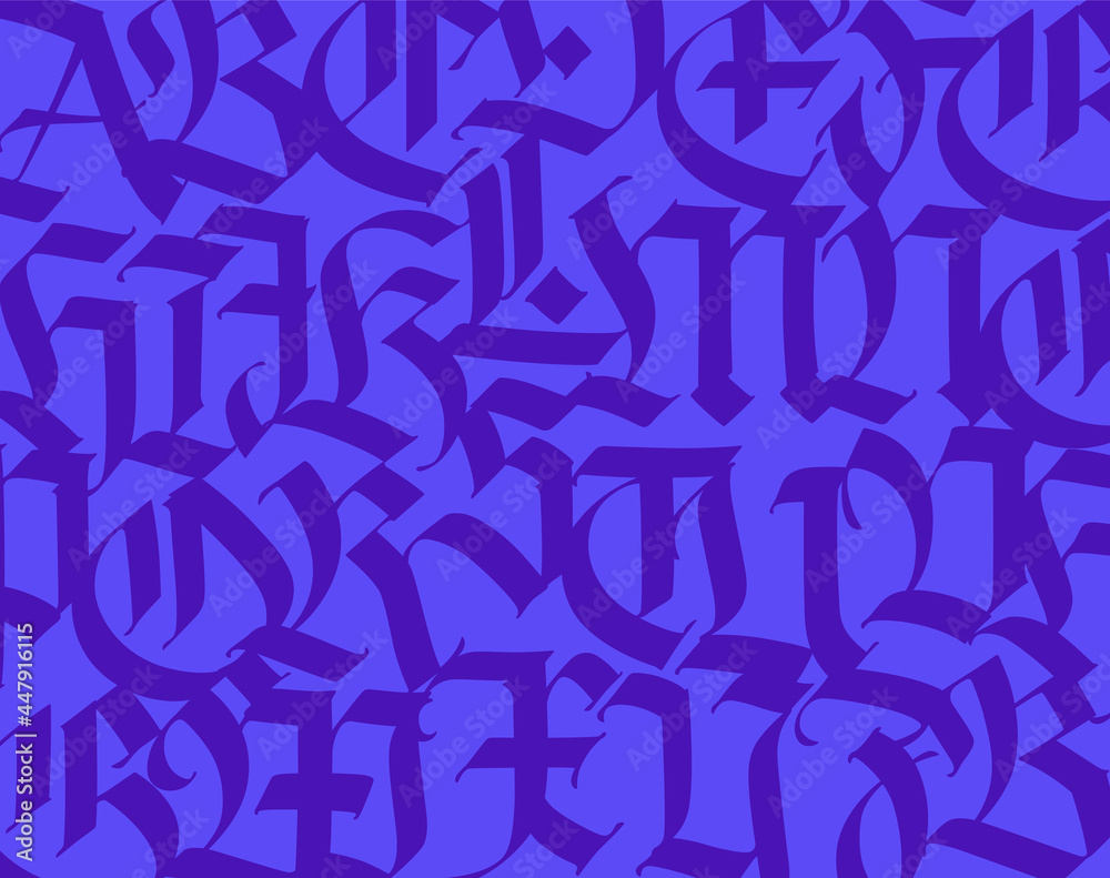 Font pattern, medieval gothic. European modern gothic. Blue letters on ...
