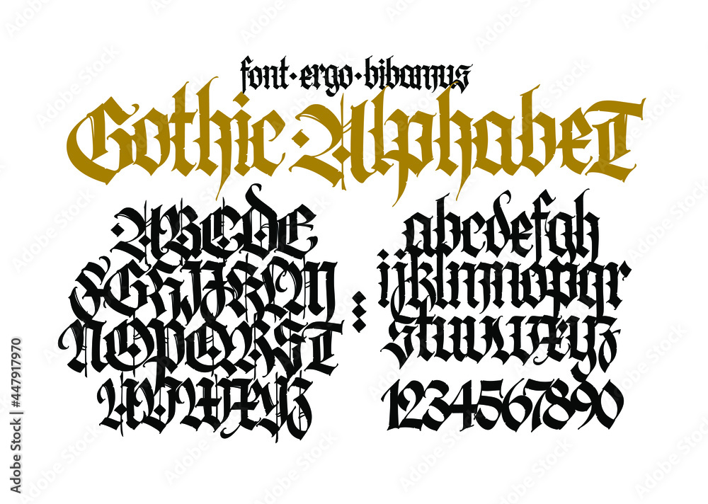 Gothic. Vector. Uppercase and lowercase black letters on a white ...