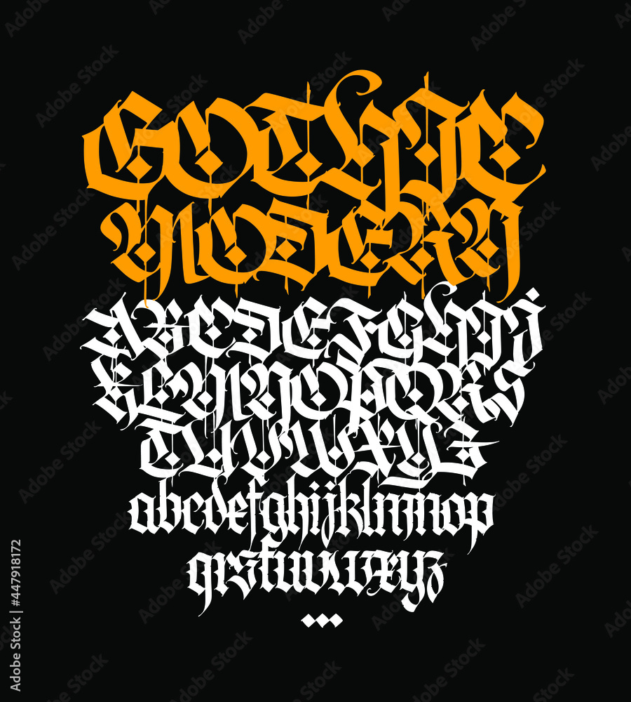 Gothic. Vector. Uppercase and lowercase letters on a black background ...