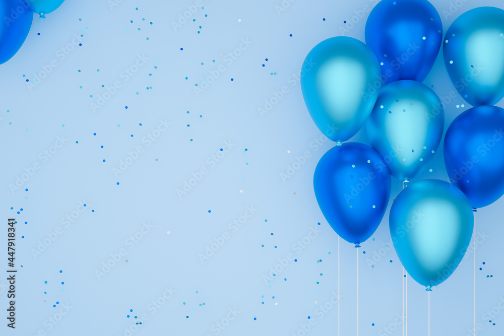 balloons of blue color, blue background.3D illustration. Stock ...