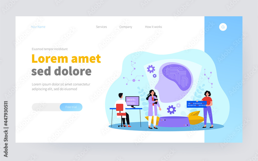 Scientists creating artificial intelligence, writing codes, programming ...