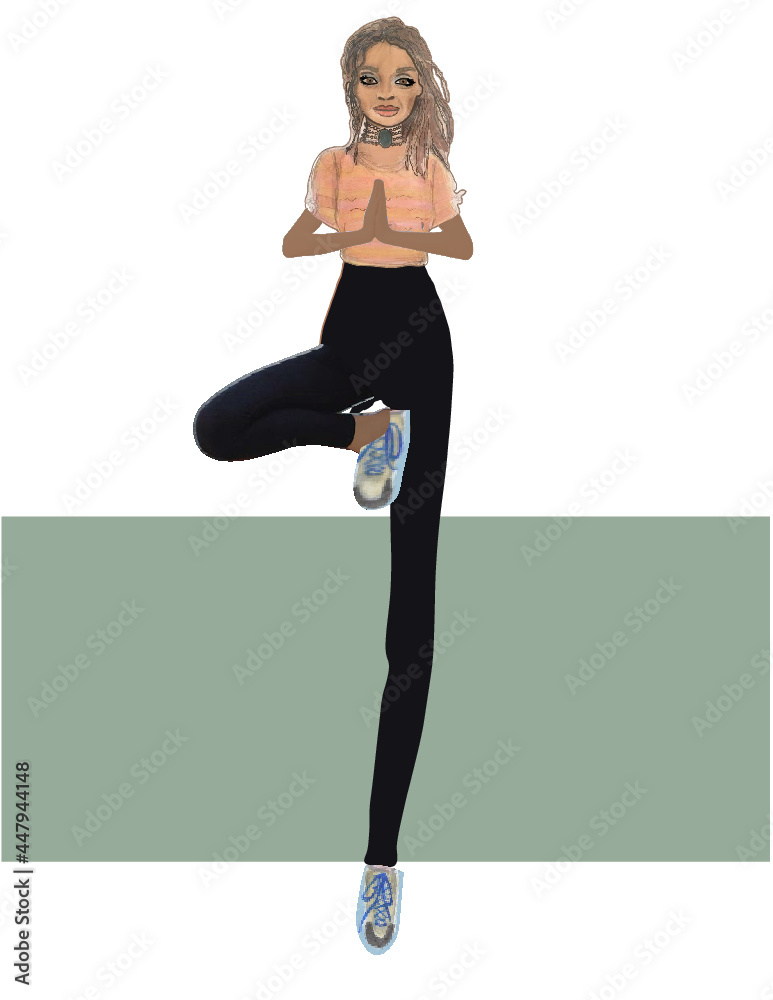 Tree pose vector image. Woman in Tree pose. Yoga Stock Vector | Adobe Stock