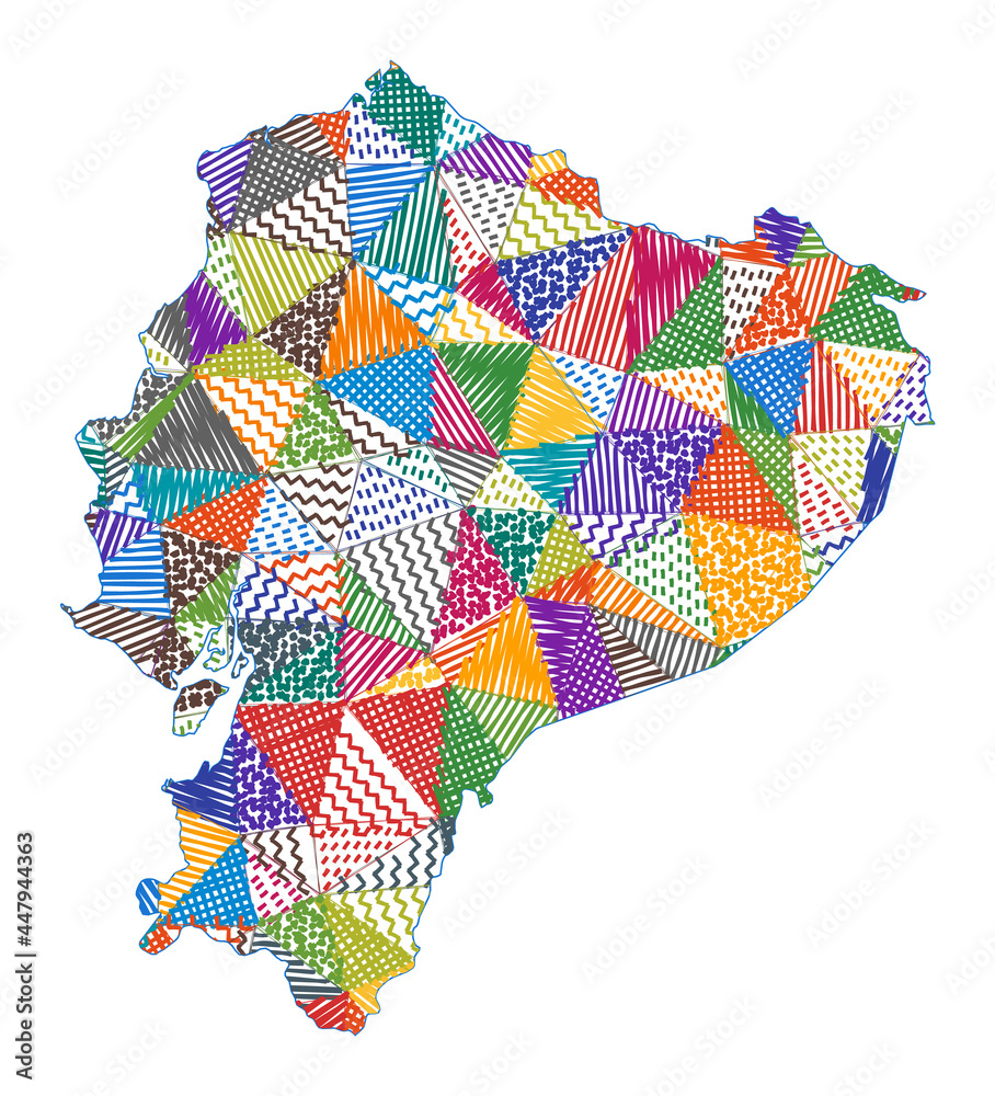 Kid style map of Ecuador. Hand drawn polygons in the shape of Ecuador ...
