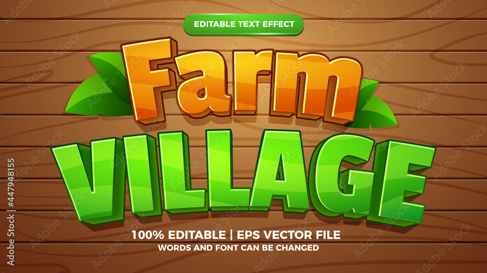 Farm village cartoon comic game editable text effect style template ...