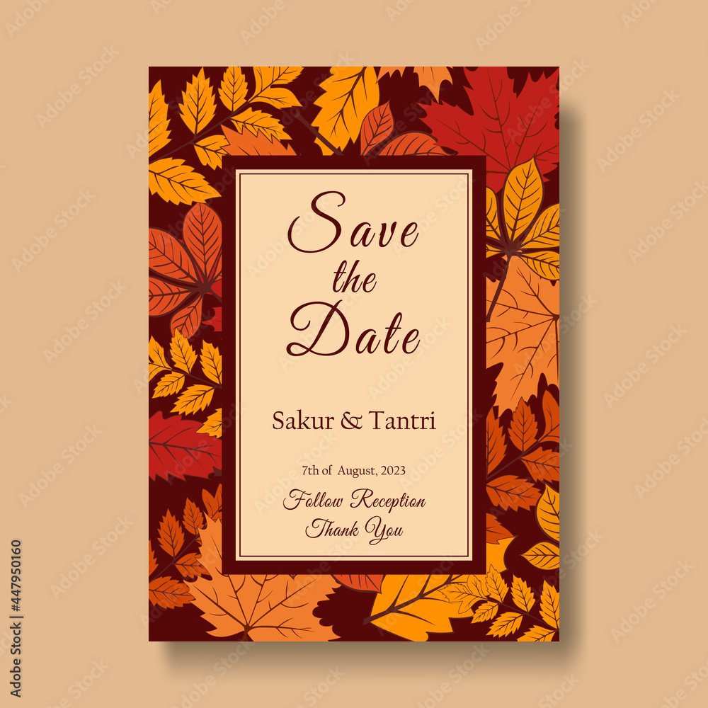 autumn wedding card hand drawn leaf vector. premium Vectors, designs ...