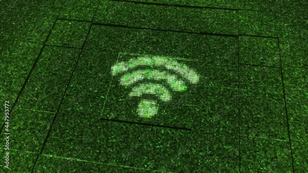 Vidéo Stock Flying flickering particles and impulses and a wifi sign or ...