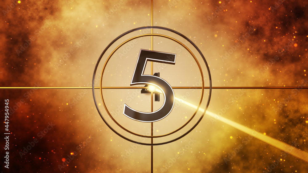 3d render of number five with metallic rings and lines, digital symbol ...