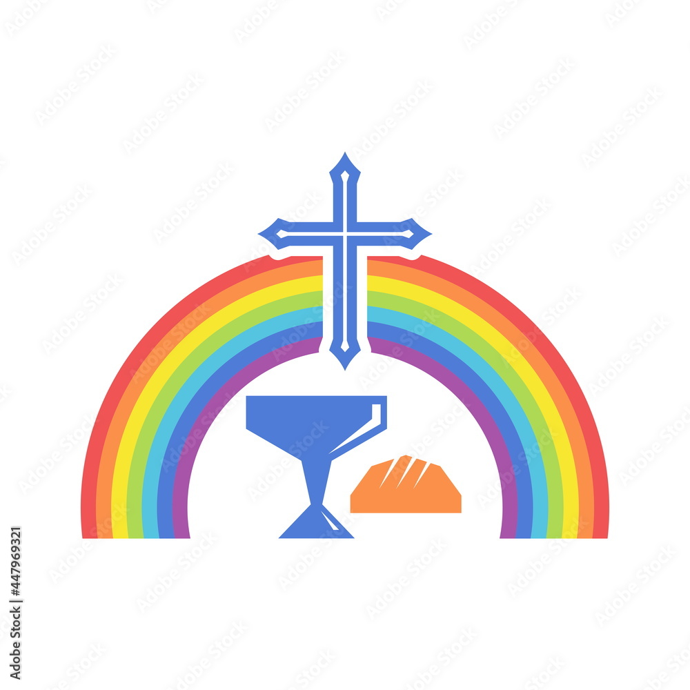 Biblical illustration. Jesus cross, symbols of the sacrament and ...