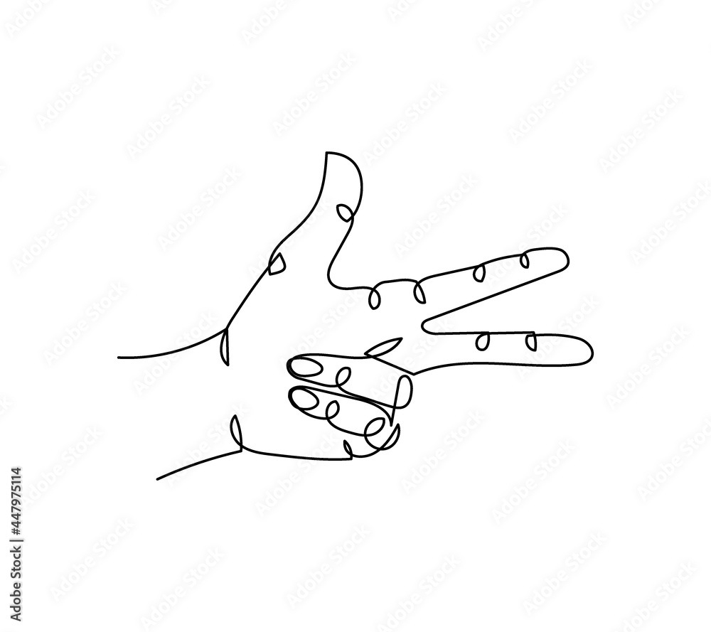 Scissors gesture one line art. Continuous line drawing of gesture, palm ...