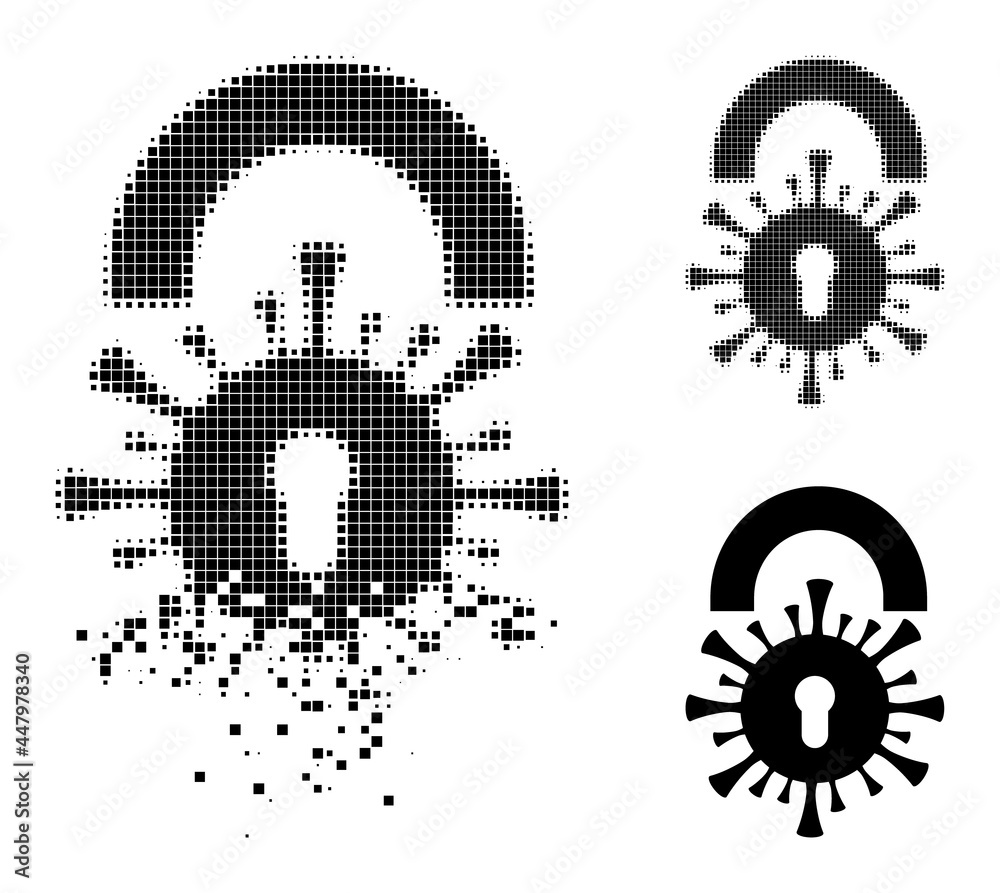 Disappearing pixelated viral lockdown pictogram with destruction effect ...