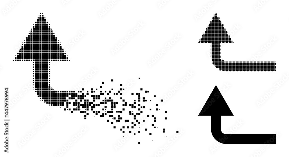 Decomposed dot turn forward pictogram with destruction effect, and ...