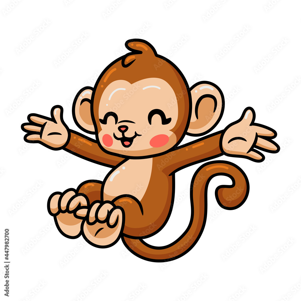 Cute baby monkey cartoon jumping Stock Vector | Adobe Stock