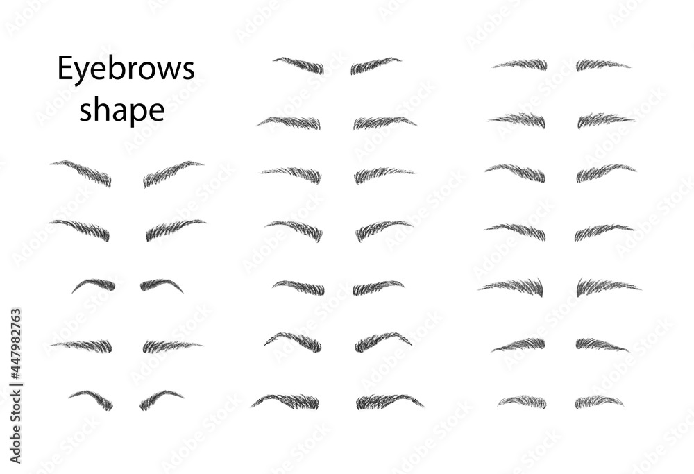 Set of eyebrows shape. Eyebrow shaping for women. Various types of ...