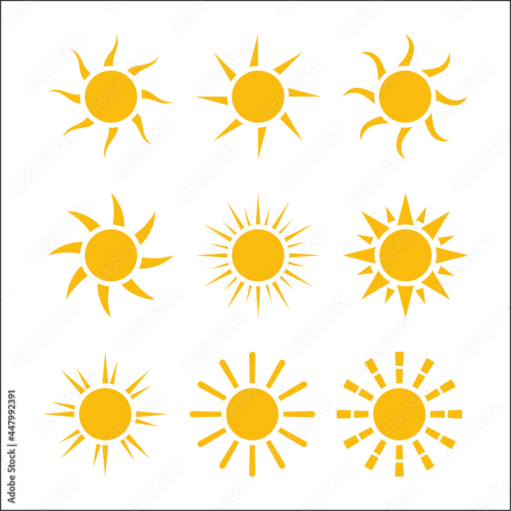 Sun icons vector on white background Sunrise & sunset icons collection ...