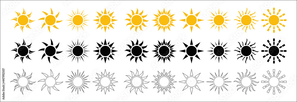 Sun icons vector on white background Sunrise & sunset icons collection ...