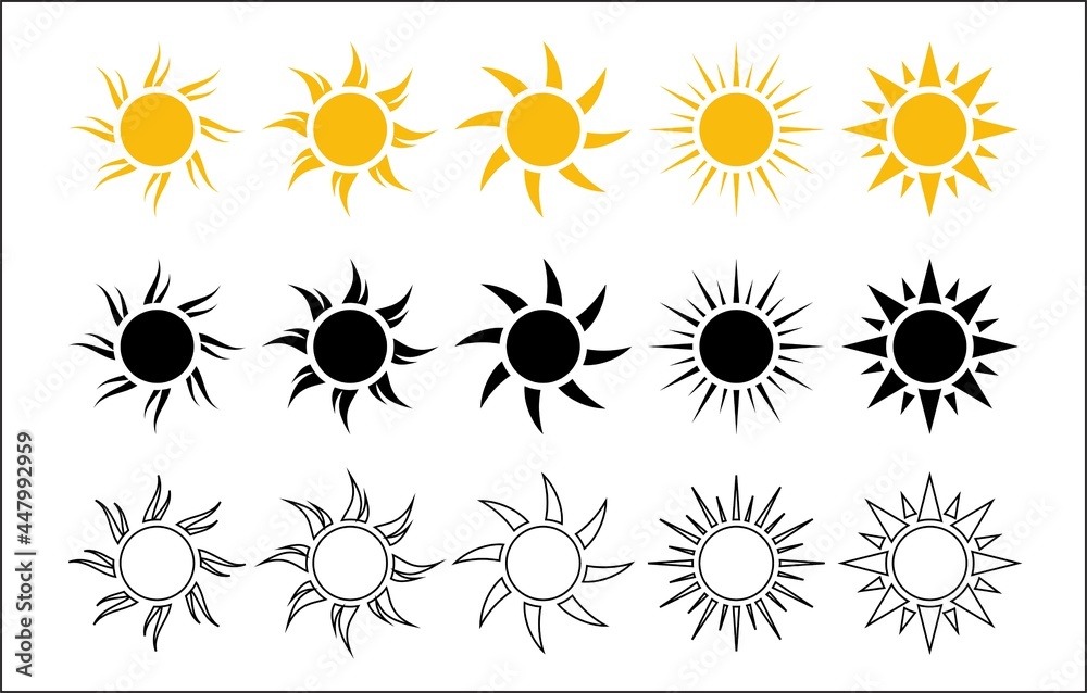 Sun icons vector on white background Sunrise & sunset icons collection ...