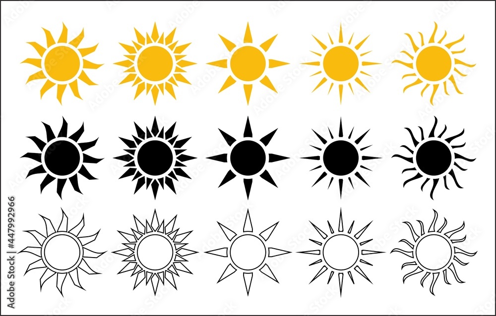 Sun icons vector on white background Sunrise & sunset icons collection ...