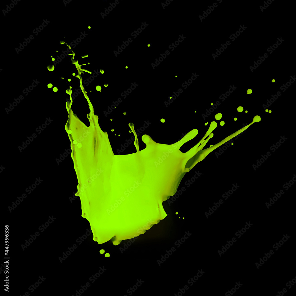 green neon paint splash isolated on black background, paint splash ...
