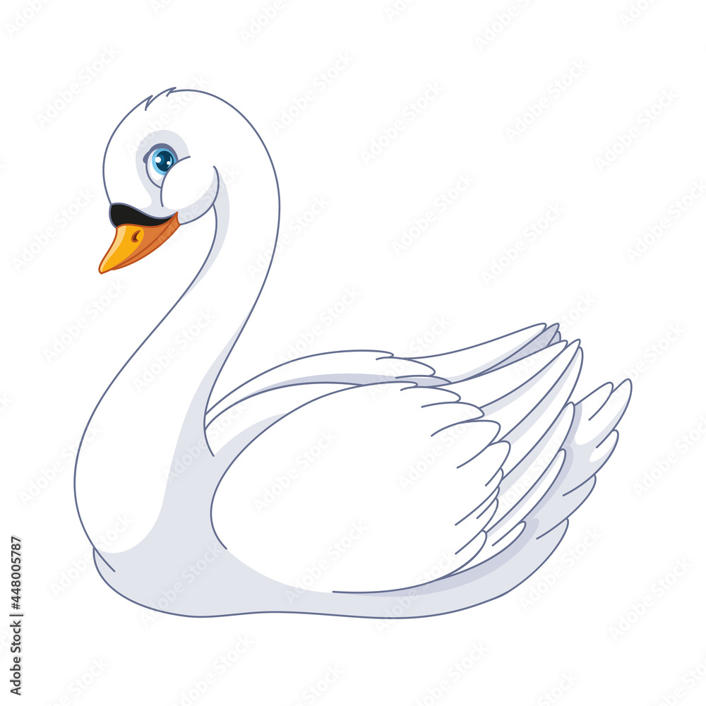 Cute white swan. Cartoon vector illustration Stock Vector | Adobe Stock