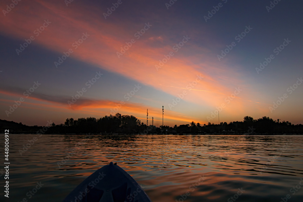 Travel island Koh Lipe view from kayak boat with evening sunset and ...