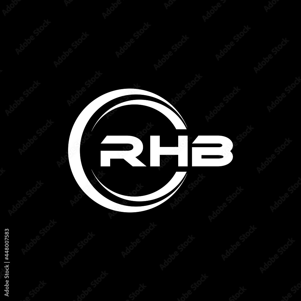 RHB letter logo design with black background in illustrator, vector logo modern alphabet font ...