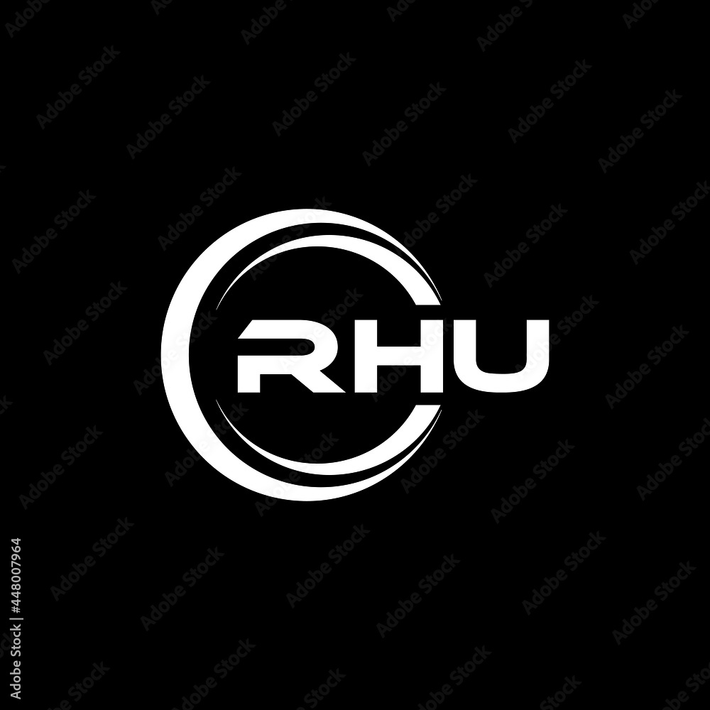 RHU letter logo design with black background in illustrator, vector logo modern alphabet font ...
