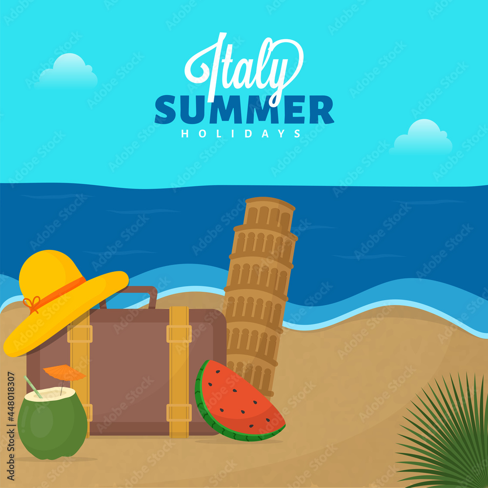 Italy Summer Holidays Poster Design With Female Hat, Suitcase ...