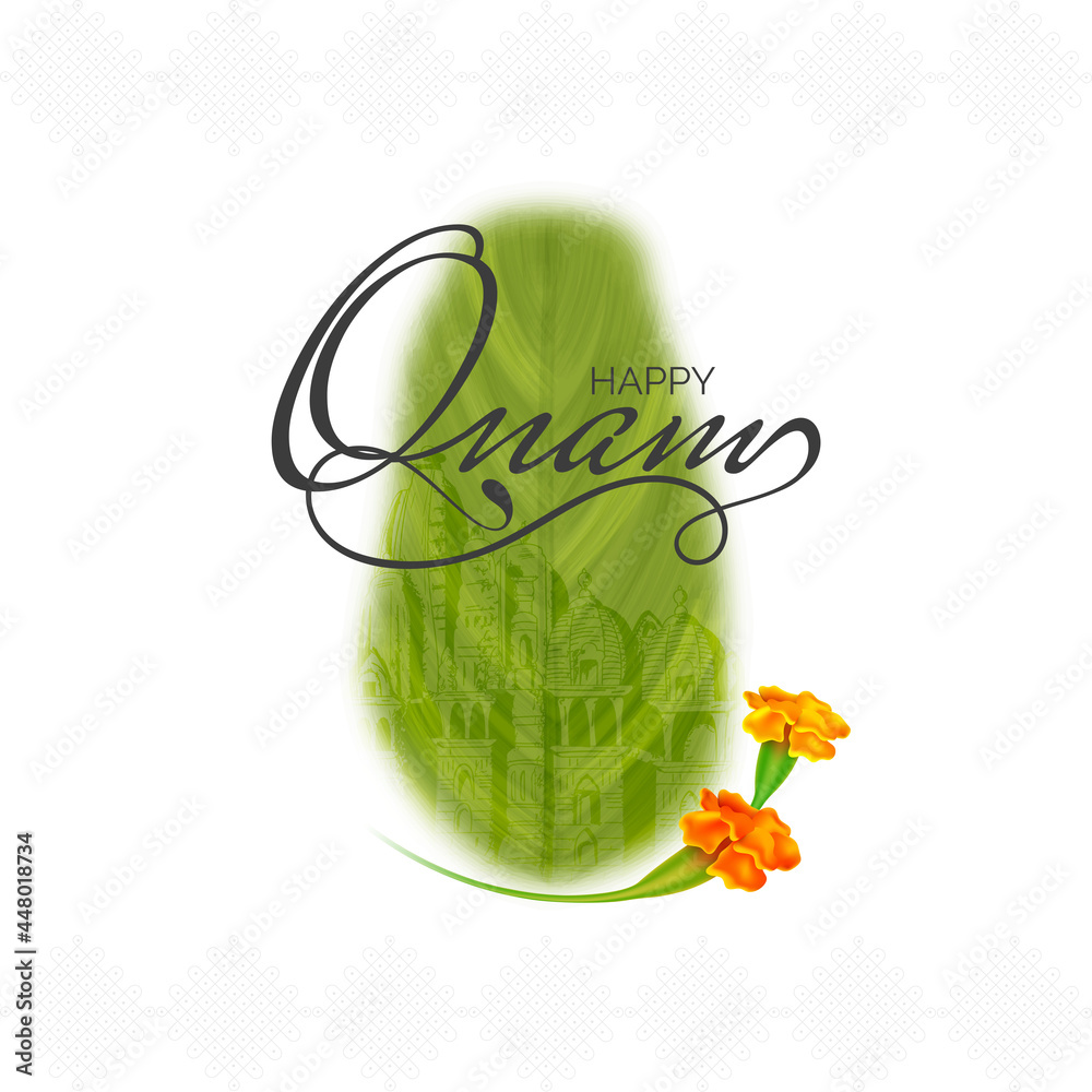 Happy Onam Font With Realistic Marigold Flowers On White And Green ...
