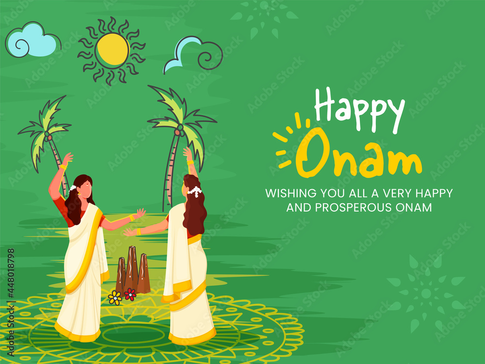Happy Onam Festival Celebration Background With South Indian Women ...