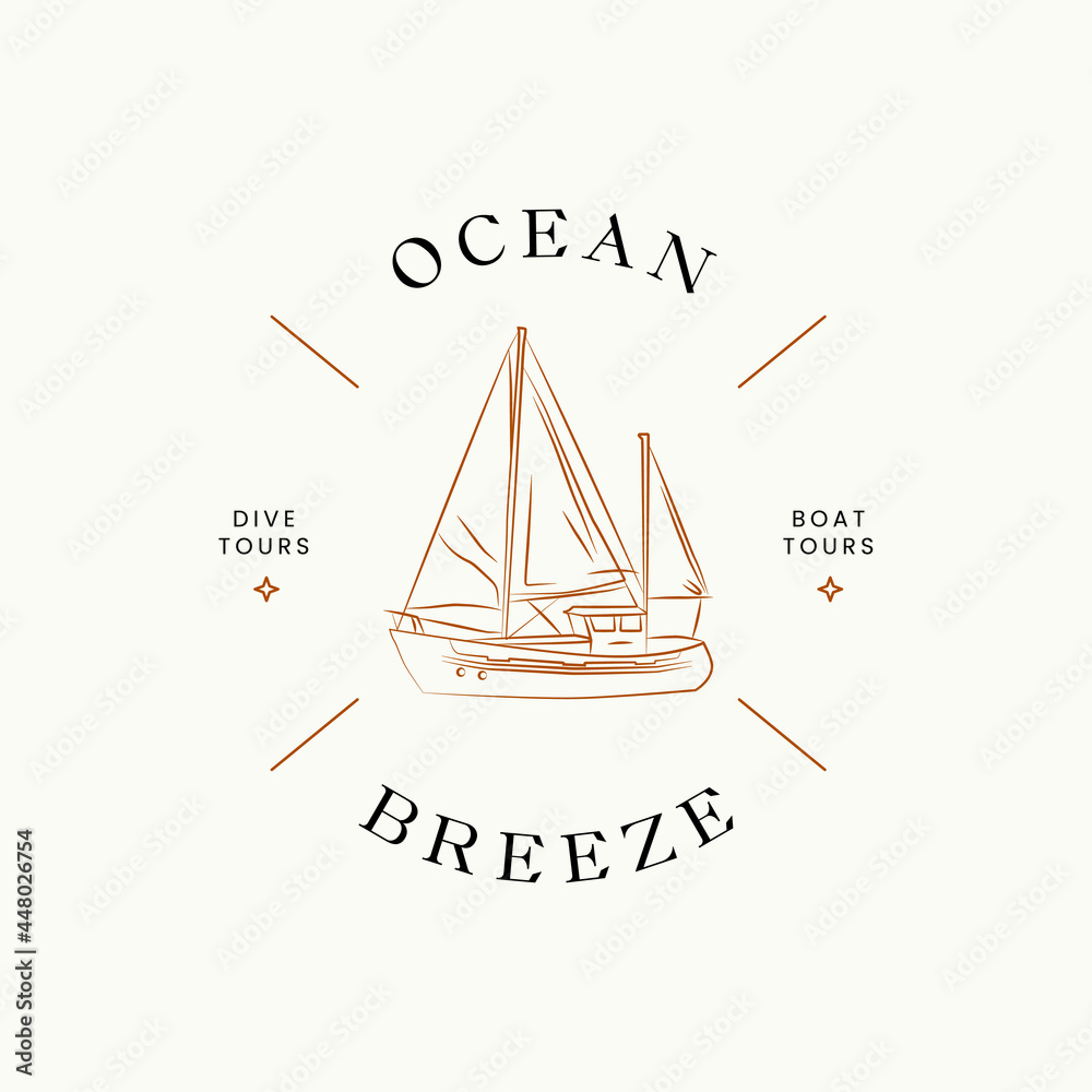 Hand drawn line art minimal travel vector logo design template ...