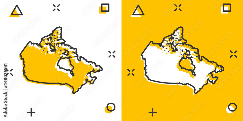 Cartoon colored Canada map icon in comic style. Canada sign ...