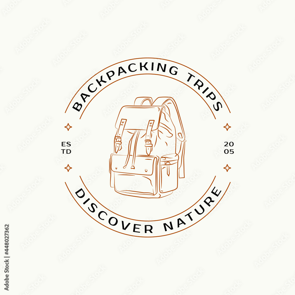 Hand drawn line art minimal travel vector logo design template ...