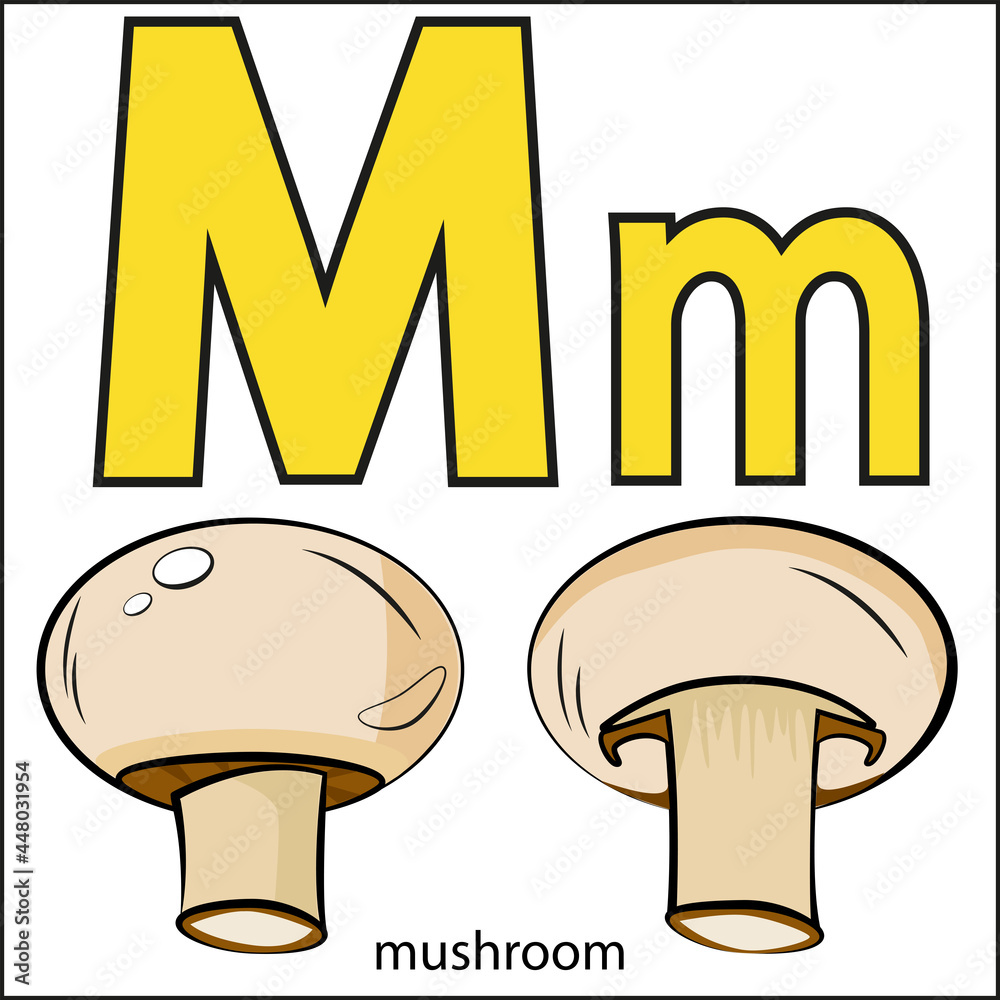 The letter M. Fruit, vegetable alphabet. Letters and mushrooms ...