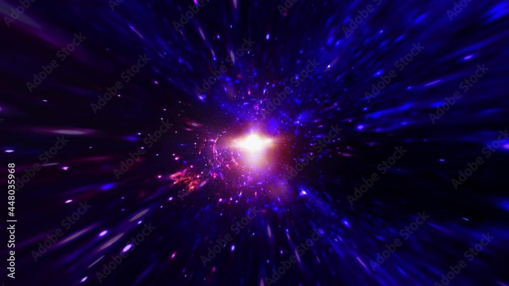 Abstract blue purple hyperspace worm hole tunnel through space time vortex loop background. 4K ...