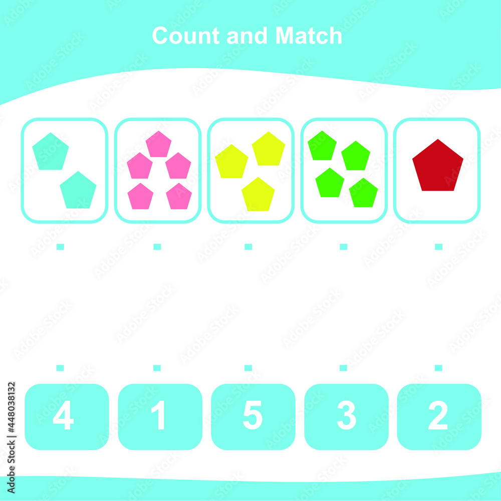Count and Match Game for Kids. Geometric shapes Game. Math Worksheet ...