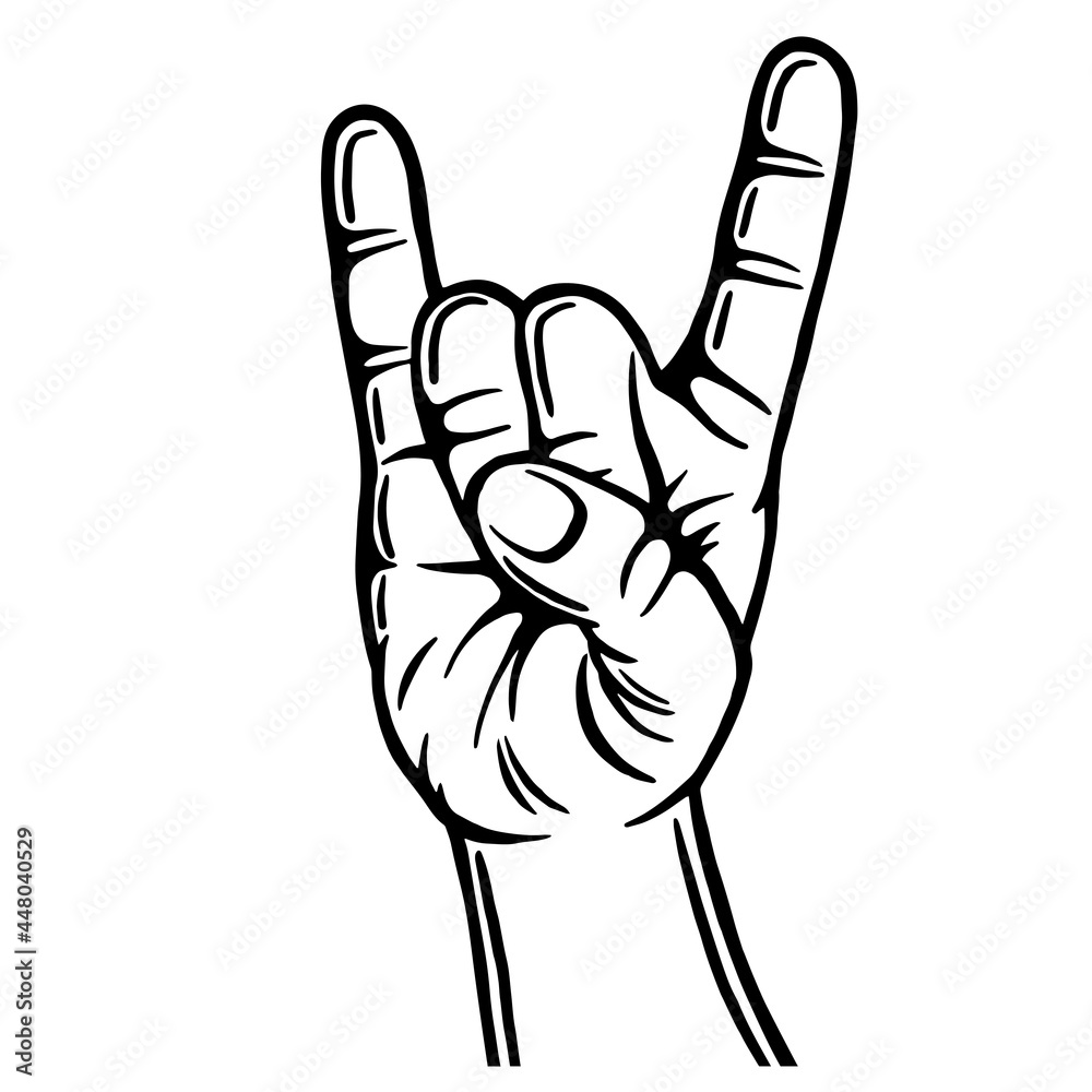 Hand gesture. Rock sign. Outline silhouette. Design element. Vector ...