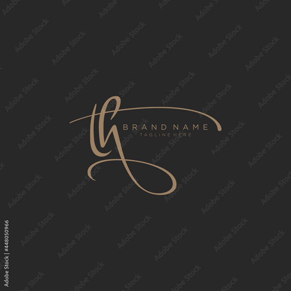Letter TH gold handwritten logo design template. Black background ...